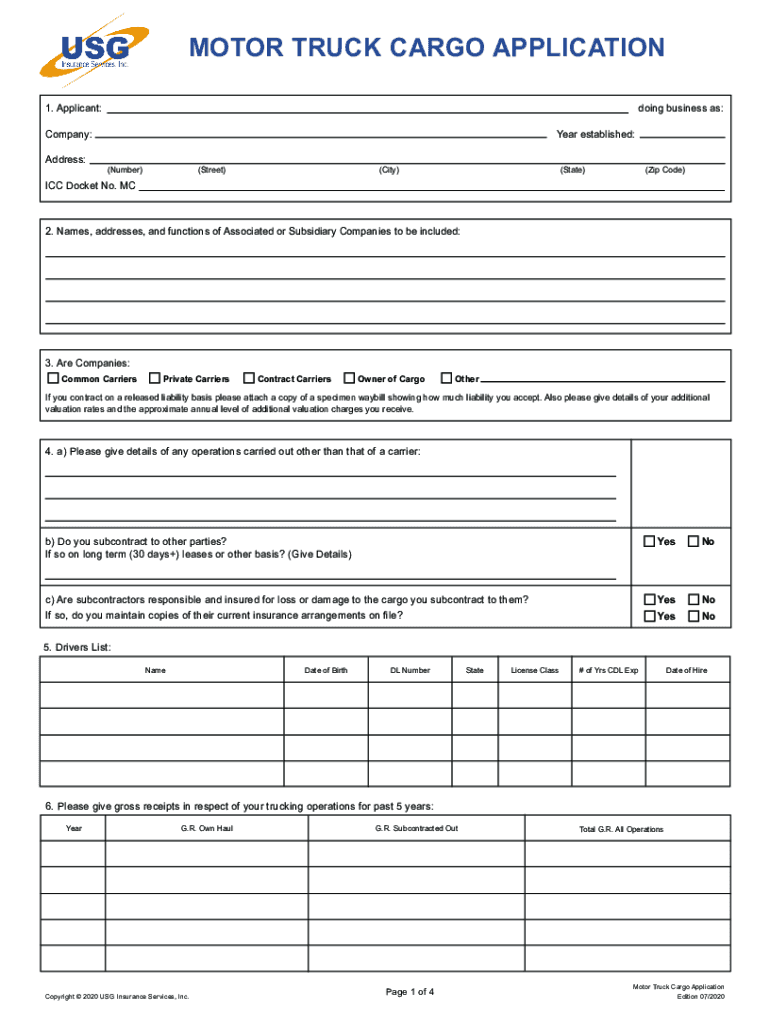 Fillable Online APPLICATIONMOTOR TRUCK CARGO Fax Email Print - pdfFiller