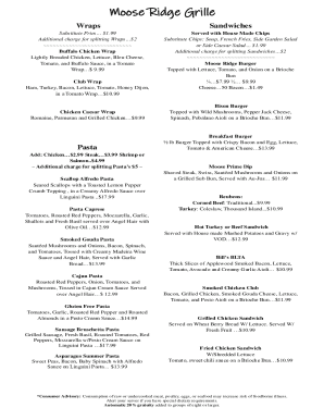 Fillable Online Moose Ridge Grille Fax Email Print - pdfFiller