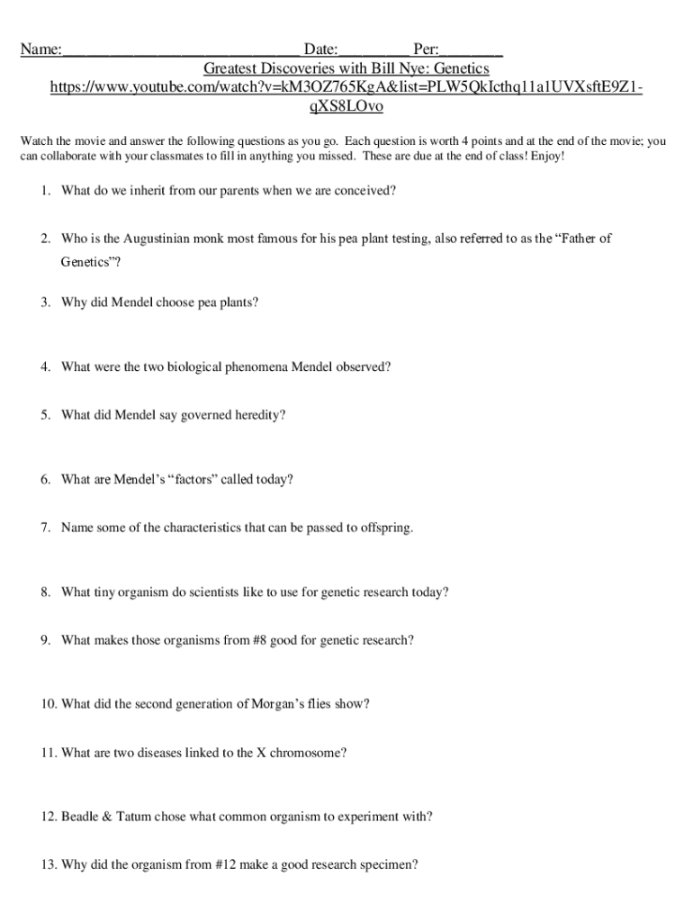 Fillable Online Greatest Discoveries with Bill Nye: Genetics Fax Email ...