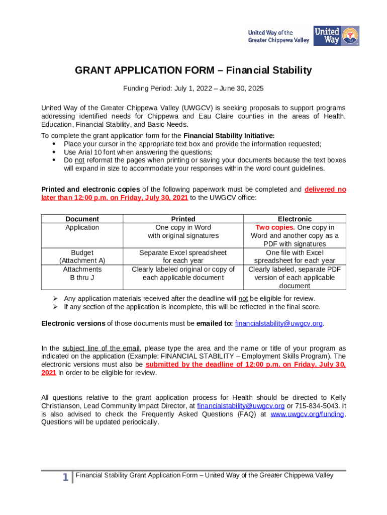 GRANT APPLICATION Financial Stability Doc Template | pdfFiller