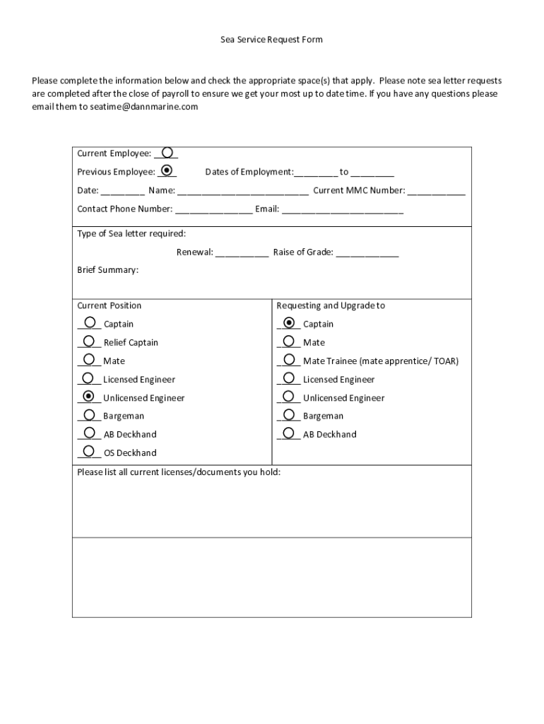 Fillable Online Sea Service Request Form Fax Email Print - pdfFiller
