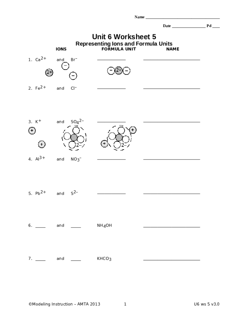 u6 ws5 - Name Date Pd Unit 6 Worksheet 5 Representing Ions... Doc ...
