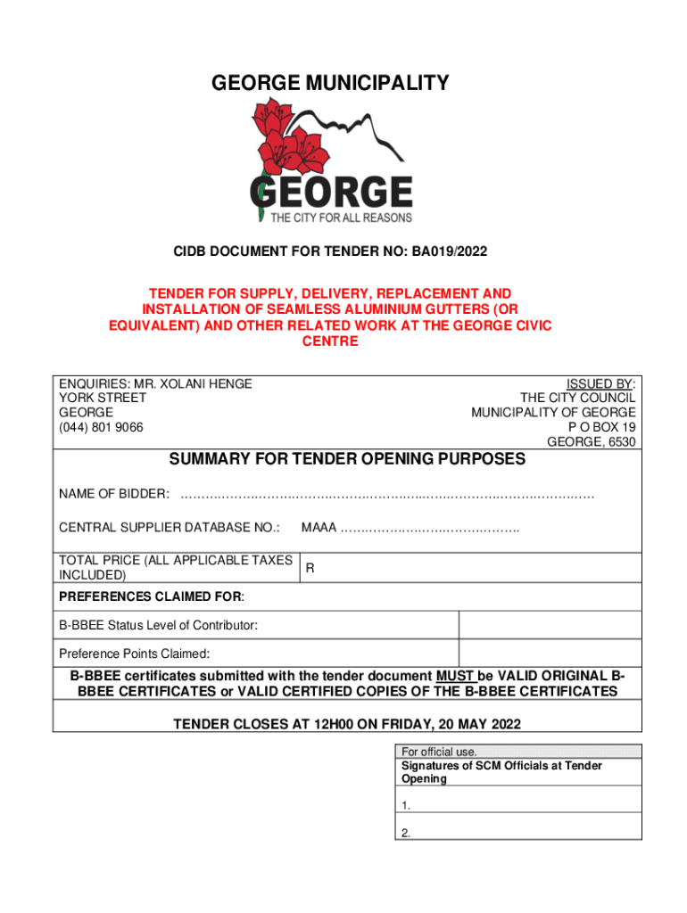 Fillable Online Tender Notice and Invitation to Tender (T1.1)George ...