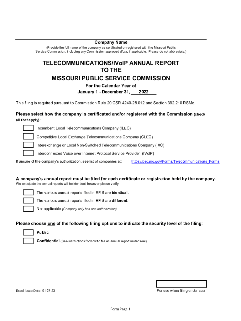 Fillable Online psc mo of 6 Missouri Public Service Commission Annual ...