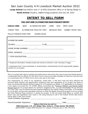 Fillable Online INTENT TO SELL FORM - Wsu Fax Email Print - pdfFiller