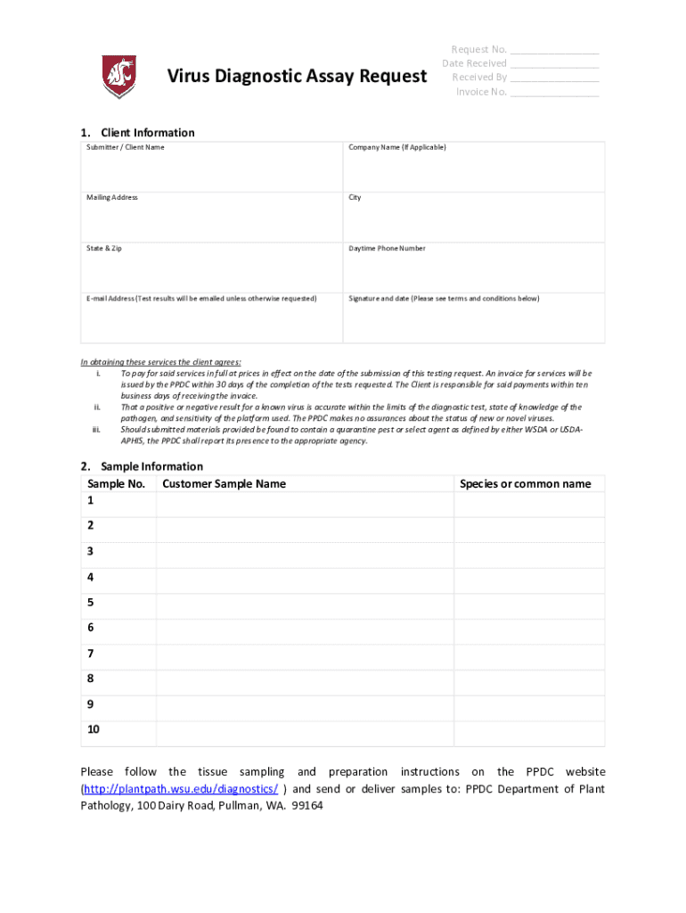 Fillable Online Virus Diagnostic Assay Request - Wsu Fax Email Print ...