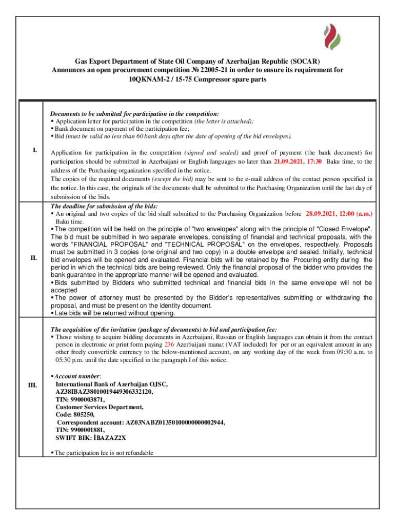 Fillable Online State Oil Company of the Republic of Azerbaijan (SOCAR ...