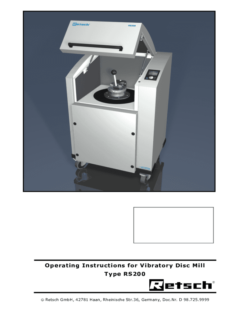 Fillable Online NEW: vibratory disc mill by Retsch - 42781 Haan ...