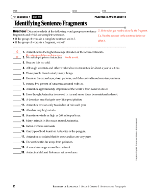 Fillable Online Identifying sentence fragments worksheet page 276 ...