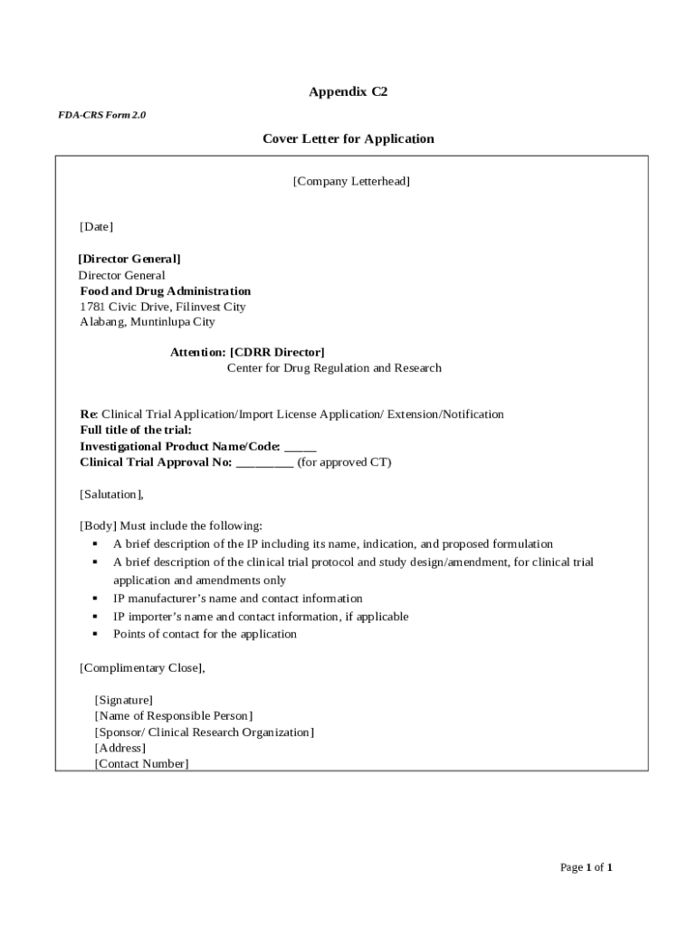 Cover Letter for Application - Food and Drug Administration Doc ...
