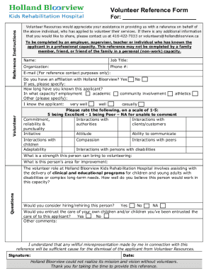 Fillable Online Volunteer Services Department Reference Form Fax Email ...