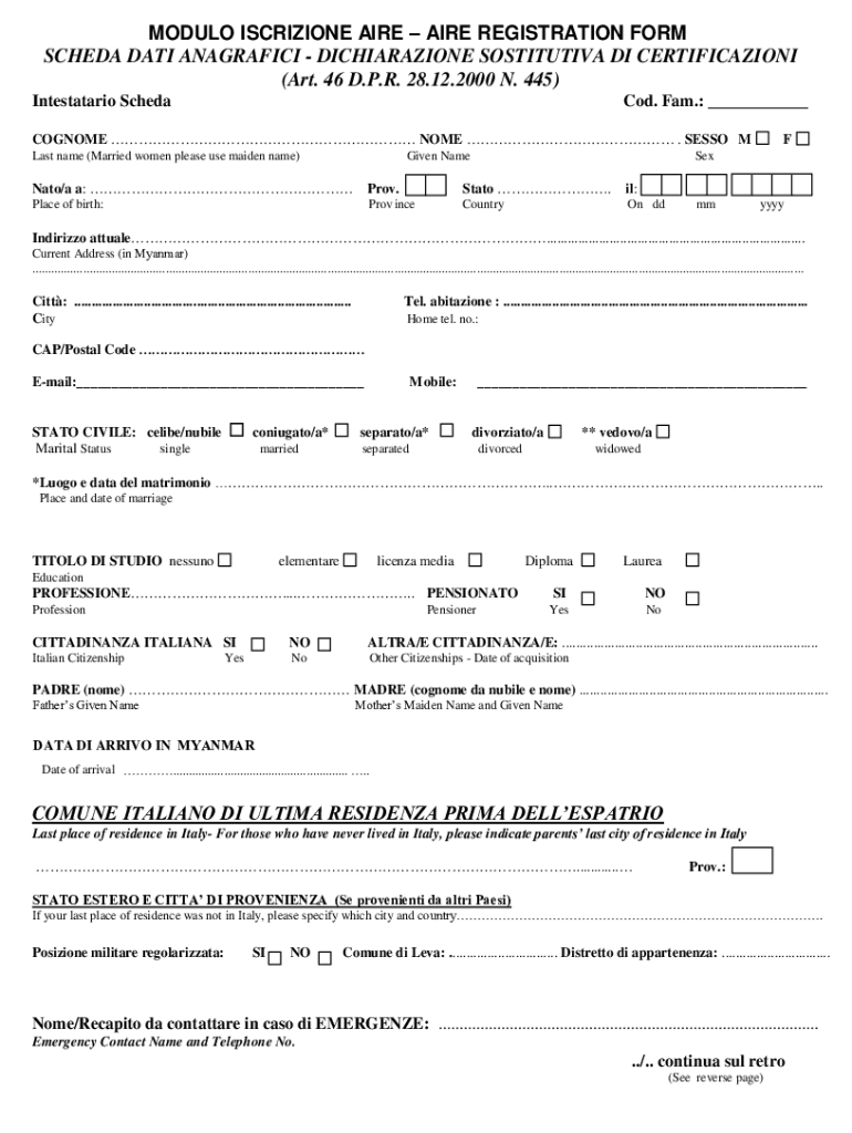 Compilabile Online Aire Italia Form - Fill Out and Sign Printable PDF ...