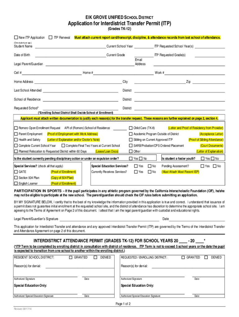 Fillable Online Get the free Application for Interdistrict Transfer ...