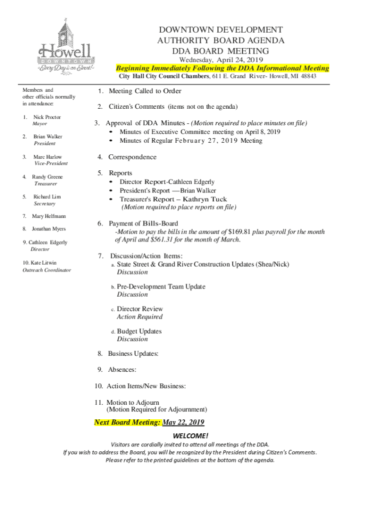 Fillable Online Downtown Development Authority Board (DDA) Roles and ...