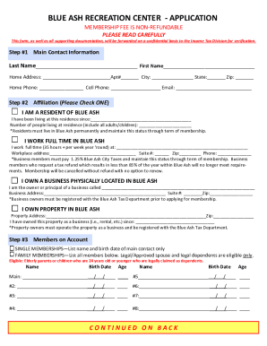 Fillable Online Recreation Center Forms & Applications - Blue Ash Fax ...