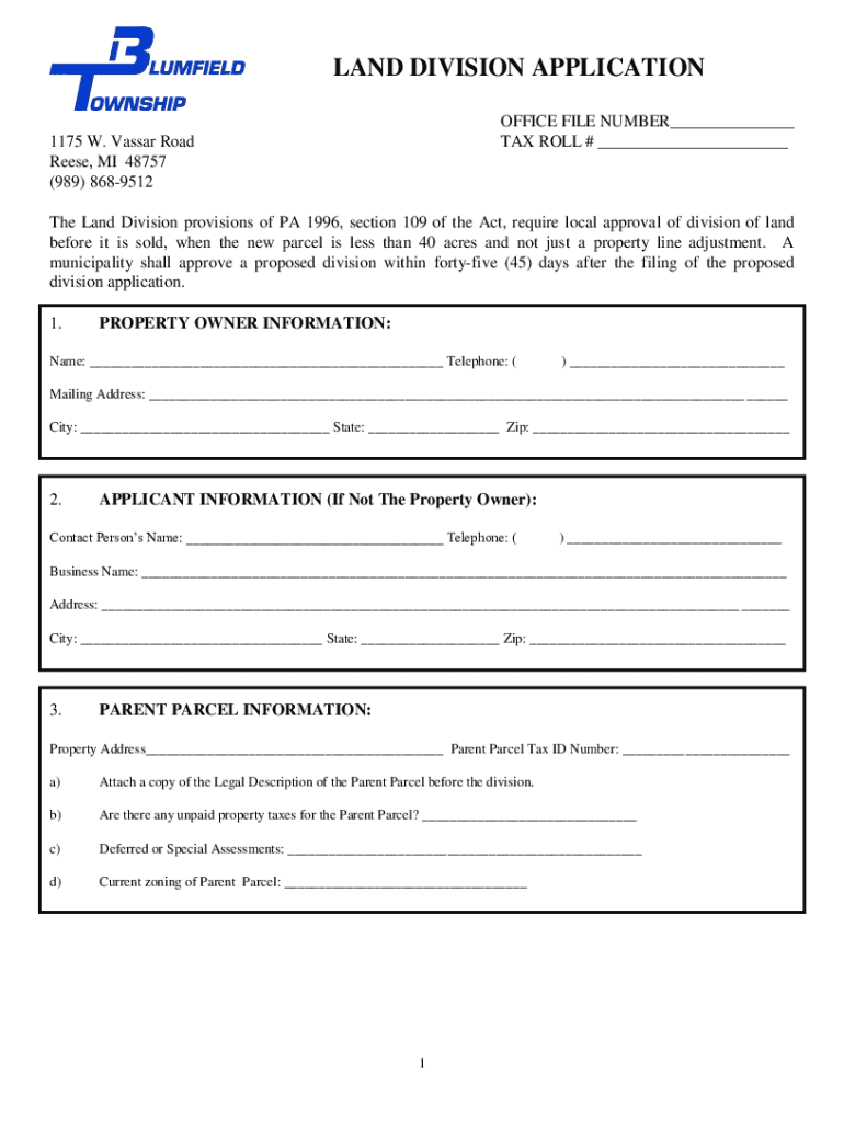 Fillable Online Jackson County Land Division Application - City of ...