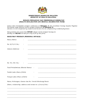 Fillable Online FORM PD1 MAKLUMAT PENTING Pemeriksaan Kesihatan ... Fax ...
