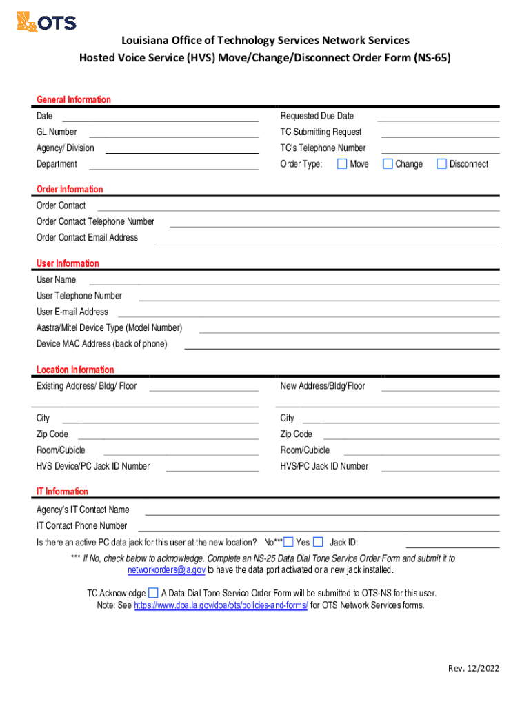 Fillable Online doa louisiana Telecommunications Order Forms and ...