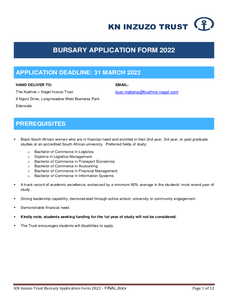 Fillable Online KN-Inzuzo-Trust-Bursary-Application-Form-2023. ... Fax Email Print - pdfFiller
