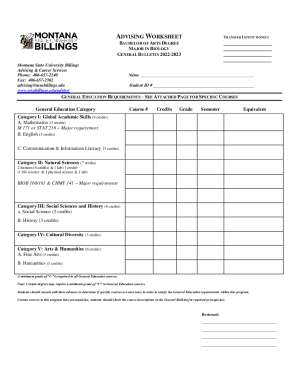Fillable Online ADVISING WORKSHEET TRANSFER INSTITUTION(S) Fax Email ...