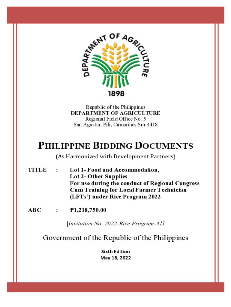 Fillable Online bicol da gov Department of Agriculture, Rfo-5 San ...