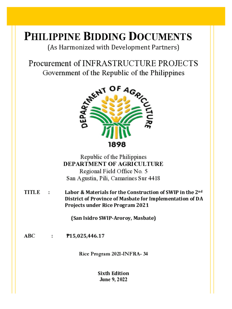 Fillable Online bicol da gov bill of quantities and cost proposal - DA Regional Field Office 5 ...