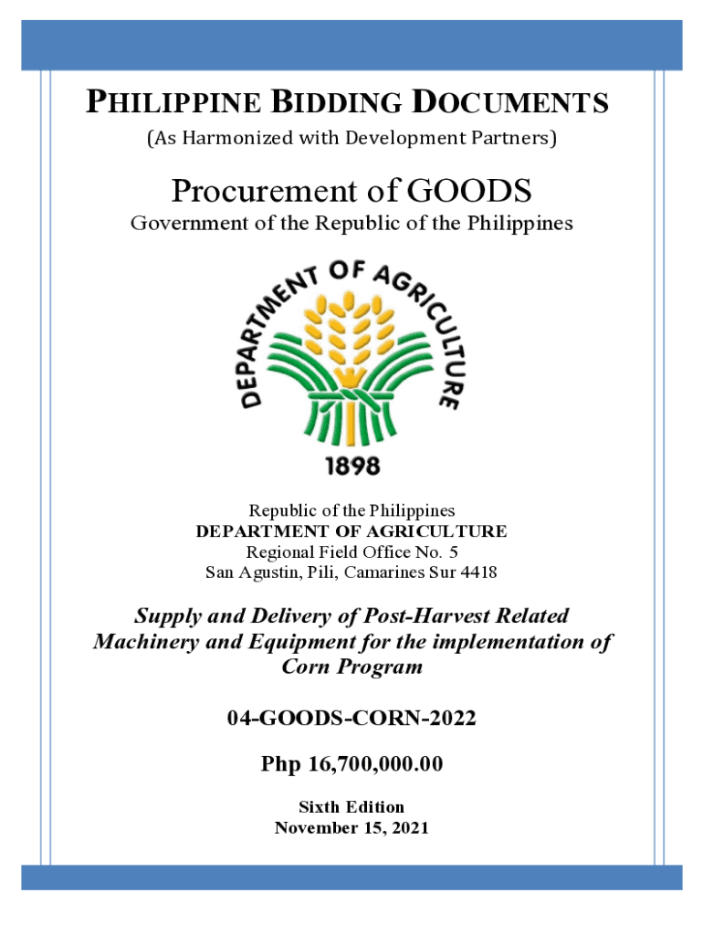 Fillable Online bicol da gov Supply and Delivery of Post-Harvest ...