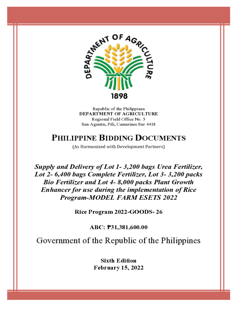 Fillable Online bicol da gov 26- Supply and Delivery of Lot 1- Urea ...