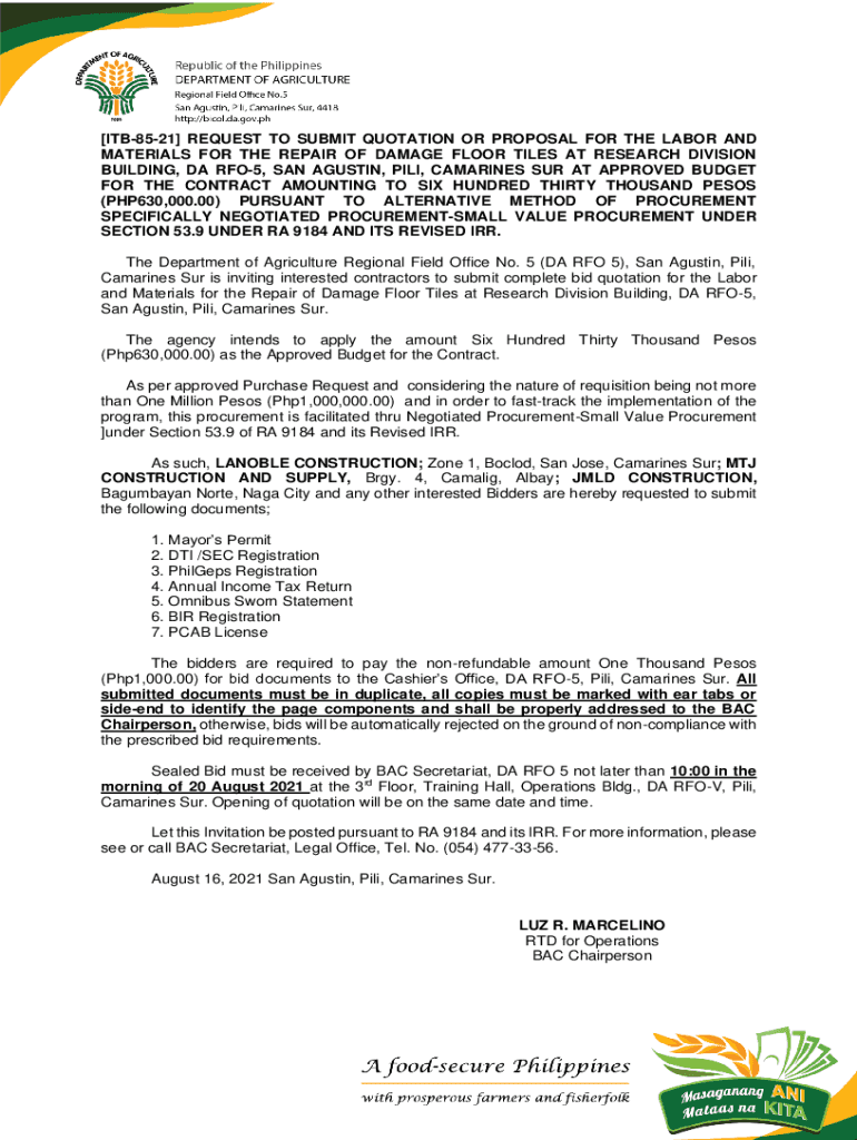 Fillable Online bicol da gov REQUEST FOR PROPOSAL to - North Bay Jack Garland Airport Fax Email ...