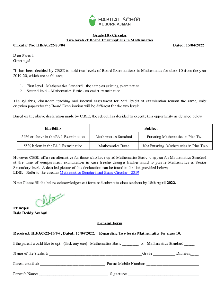 Fillable Online Circular 4 - Two levels of Board Examinations in Mathematics Fax Email Print ...