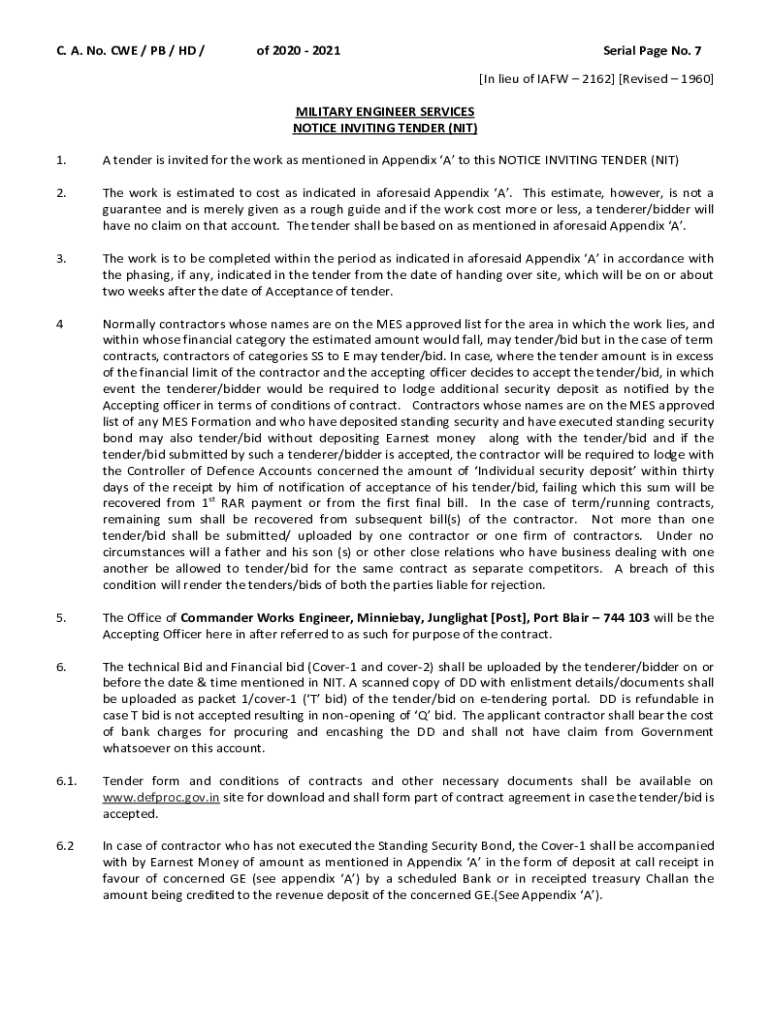 Fillable Online NOTICE OF TENDER IAFW-2162 APPLICABLE FOR LUMP ... Fax ...