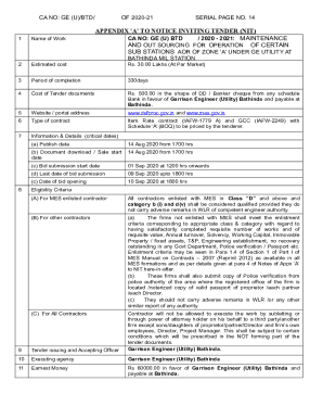 Fillable Online appendix 'a' to notice inviting tender (nit) - ca no ...