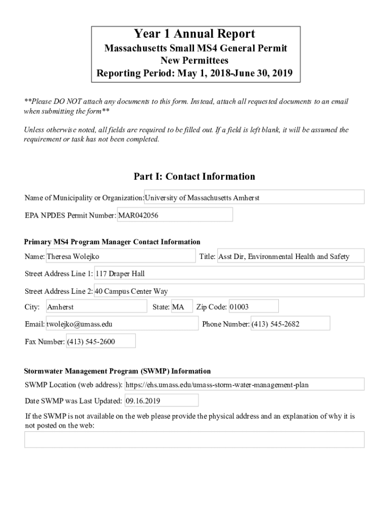 Fillable Online ehs umass Year 1 Annual Report - the City of Cambridge Fax Email Print - pdfFiller