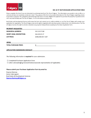 Fillable Online 501 10 ST SW PURCHASER APPLICATION FORM 1 Fax Email ...