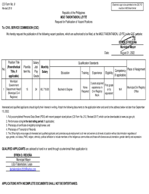 Fillable Online CS Form No. 9 Republic of the Philippines MGO ...