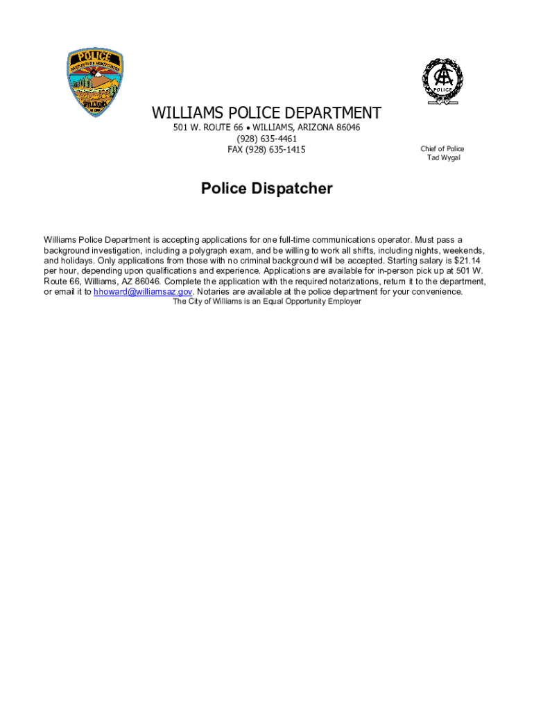 Fillable Online Police Department - City of Williams, AZ Fax Email ...
