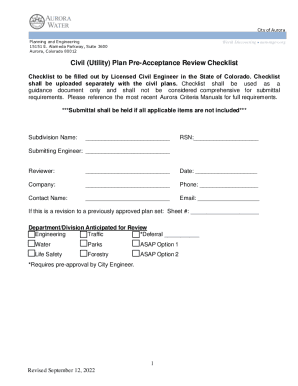 Fillable Online Civil Plans Submittal Checklist Pre-Acceptance 9-21-22 ...