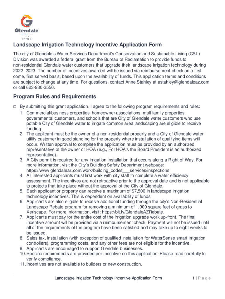 Fillable Online Landscape Irrigation Technology Incentive Application ...