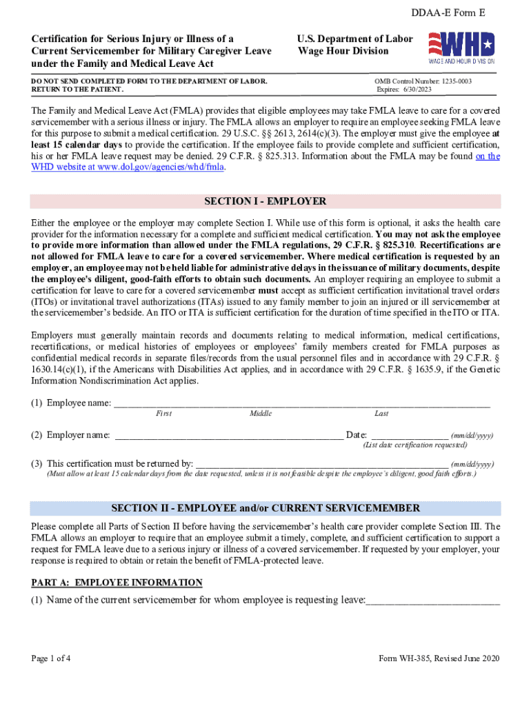 Fillable Online DDAA-E Form E Certification of Serious Injury WH-385 ...