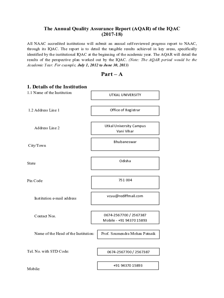 Fillable Online utkaluniversity ac and Submission of Annual Quality Assurance Report (AQAR ...