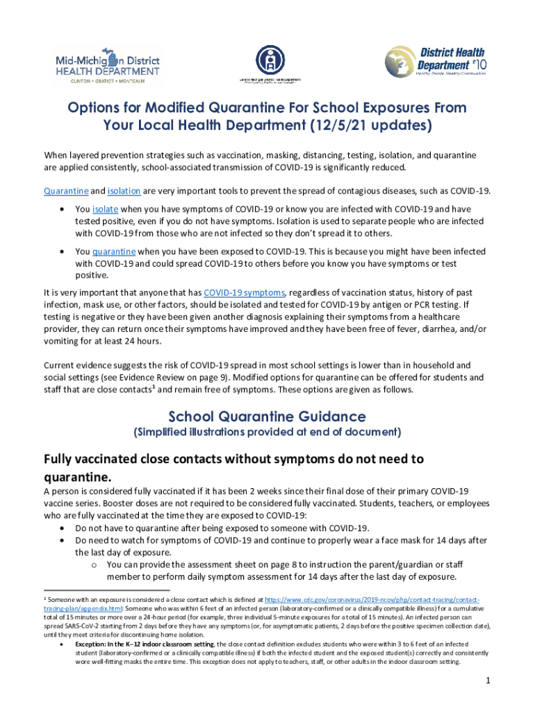 Fillable Online Options for Modified Quarantine For School Exposures ...