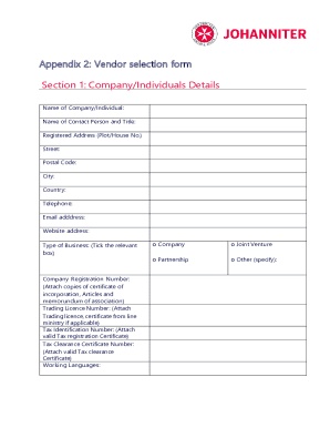 Fillable Online Appendix 2: Vendor selection form Fax Email Print ...