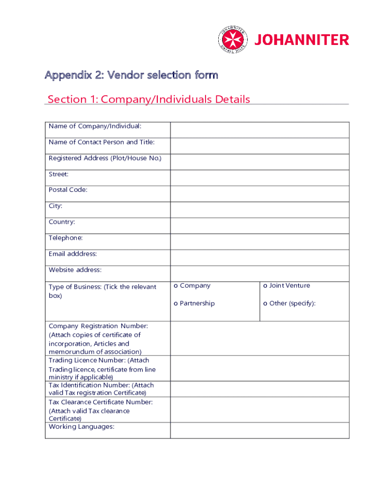 Fillable Online Appendix 2: Vendor selection form Fax Email Print - pdfFiller