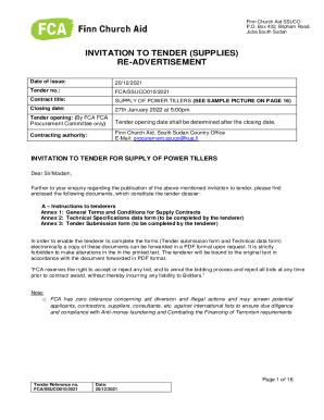 Fillable Online invitation to tender (supplies) re-advertisement Fax ...