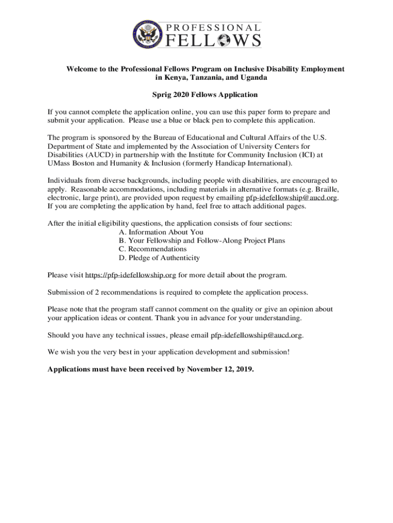 Fillable Online Application Information - PFP-IDE Fellowship Fax Email ...