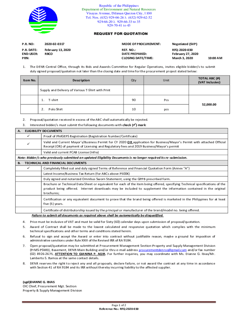 Fillable Online The DENR-Central Office, through its Bids and Awards ...