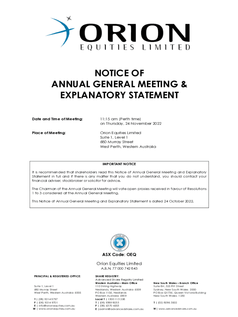 Fillable Online 20221018 OEQ Notice of AGM, Explanatory Statement and ...