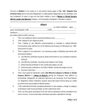 Fillable Online Form of affidavit to be made on a non-judicial stamp ...