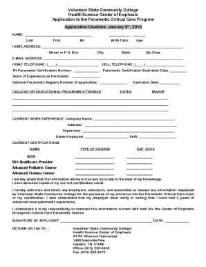 Fillable Online Paramedic Program Application Form Fax Email Print ...