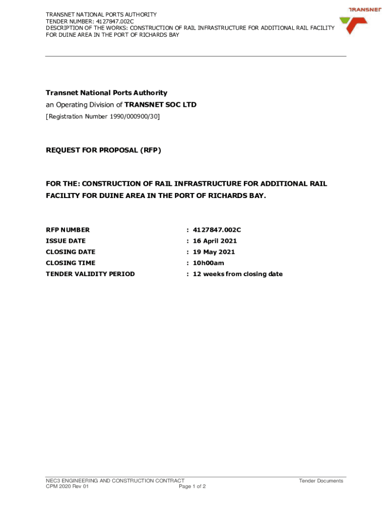 Fillable Online Tenders - TRANSNET NATIONAL PORTS AUTHORITY Bid ... Fax ...